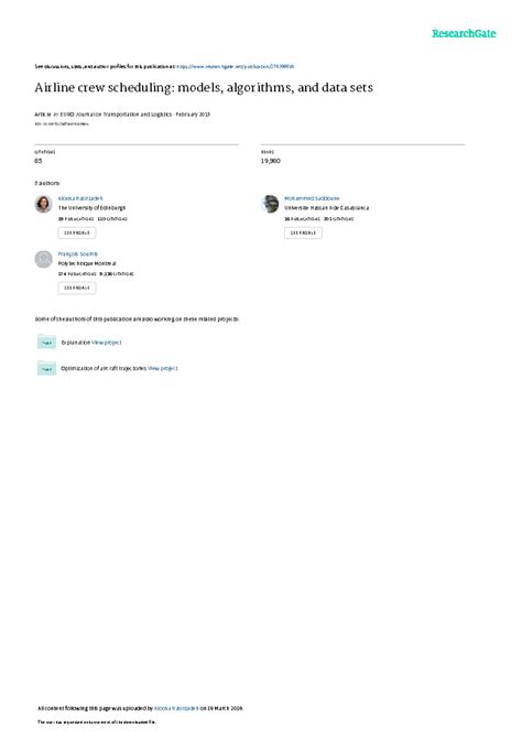2015 airline crew scheduling models algorithm see discussions stats