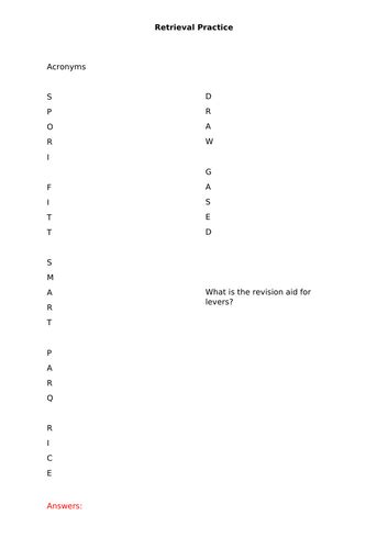 Retrieval Practice Starter Activities For Gcse Pe Edexcel Teaching Resources