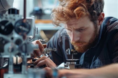 A Man Focused On Assembling A Machine In A Factory Setting An Engineer