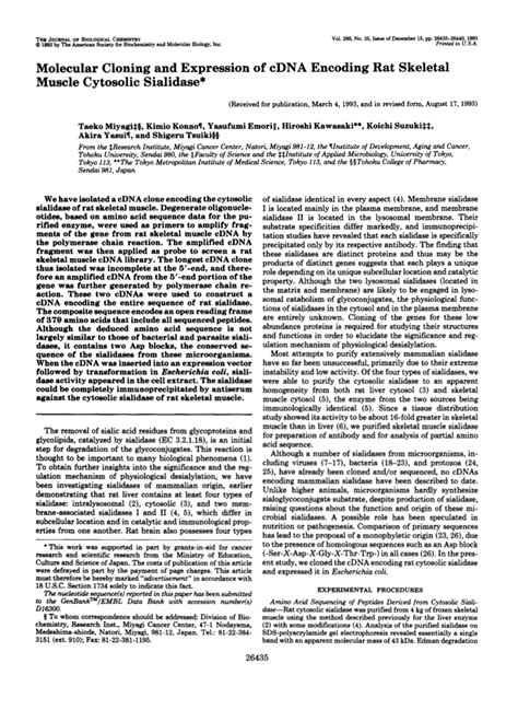 Pdf Molecular Cloning And Expression Of Cdna Encoding Rat Skeletal Muscle Cytosolic Sialidase