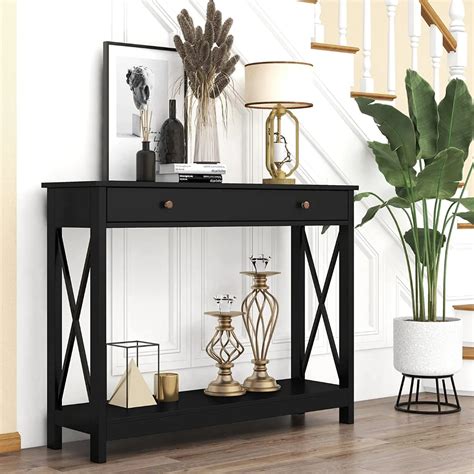 Kamakhya Decor Console Table With Drawer And Storage Shelves Foyer Sofa Table Narrow For