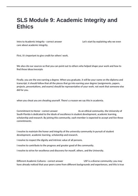 Sls Module 9 Academic Integrity And Ethics Advanced Test Questions And
