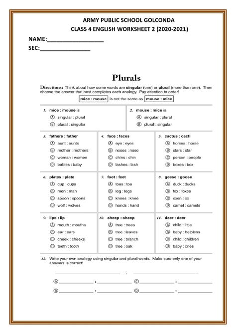 Aps21 English Class 4 Holiday Homework
