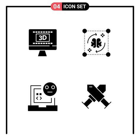Set Of 4 Vector Solid Glyphs On Grid For Cinema Bad Online File Develop Editable Vector Design