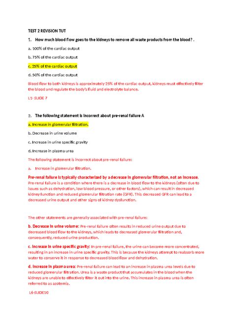 TEST Revision TUT Memo TEST REVISION TUT How Much Blood Flow Goes To The Kidneys To Remove