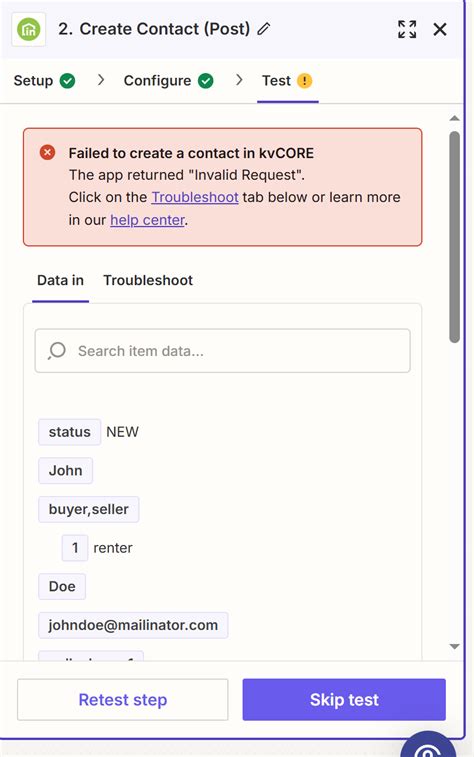 Kvcore Issue Invalid Request Error Zapier Community