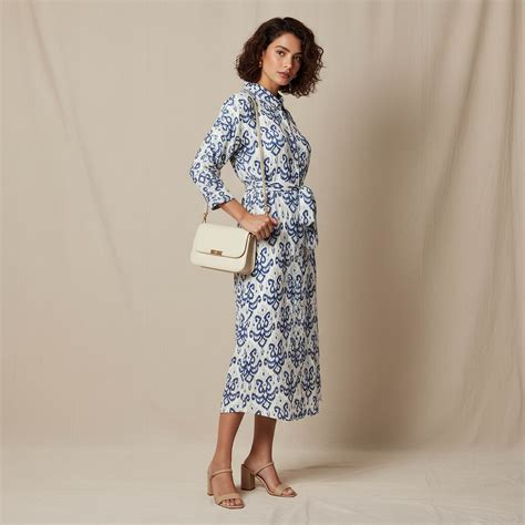 Shop Printed Cotton Workwear Dress With High Low Hemline Online
