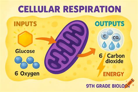 A Colorful Diagram Illustrating Cellular Respiration Showing Glucose And Oxygen As Inputs