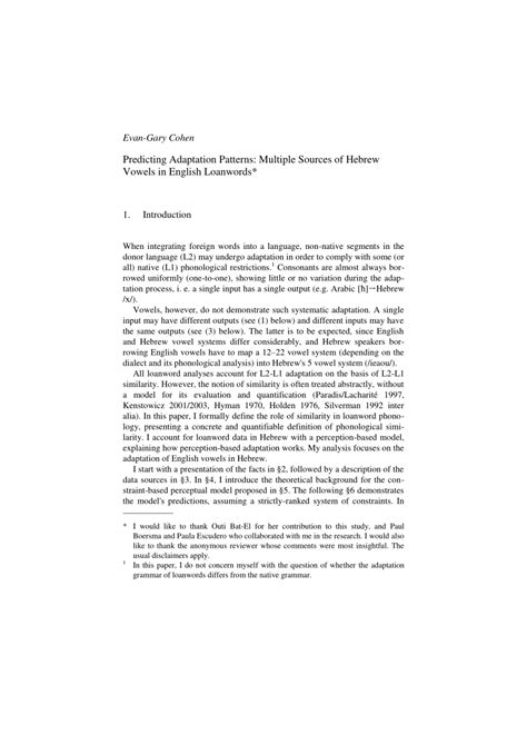 pdf predicting adaptation patterns multiple sources of hebrew vowels