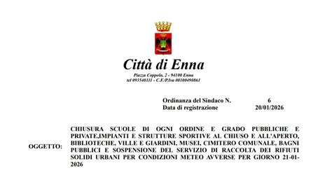 Comune ️ Con Propria Ordinanza N 6 Del 20 01 2026 Il Sindaco Di Enna
