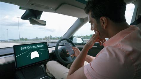 Self Driving Car Or Autonomous Vehicle Travel On Speed Highway