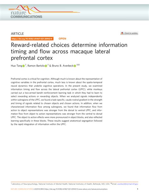 Pdf Reward Related Choices Determine Information Timing And Flow Across Macaque Lateral