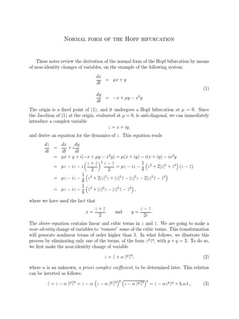 Hopf Bifurcation Normal Form Pdf Teaching Mathematics Mathematical Analysis
