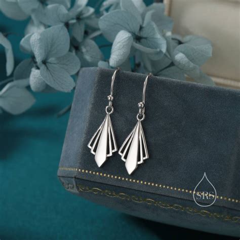 Sterling Silver Art Deco Inspired Small Rhombus Drop Earrings By Silver