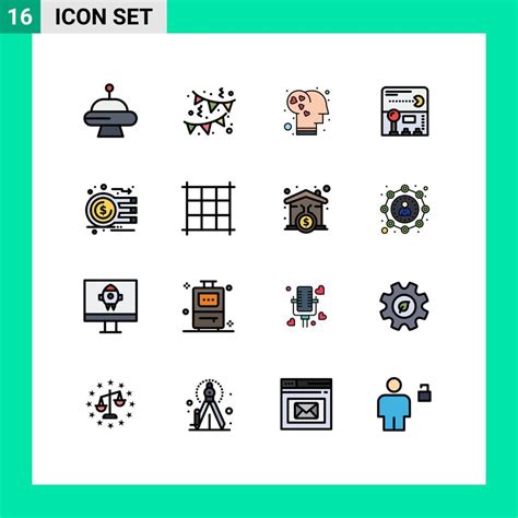 Mobile Interface Flat Color Filled Line Set Of 16 Pictograms Of Graph Currency Intelligence