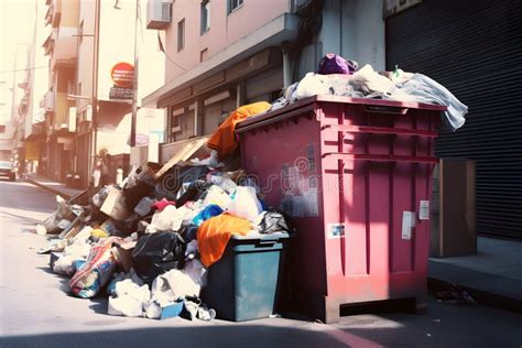 Garbage In Urban City Overflow The Garbage Dumpster Can Making