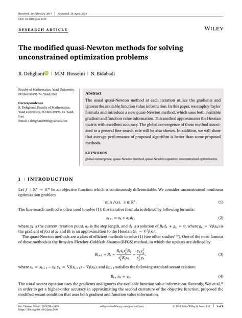 the modified quasi‐newton methods for solving unconstrained