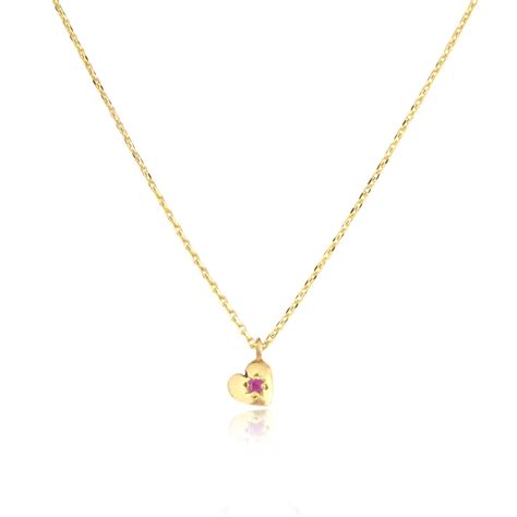 Tiny Heart Necklace Gold With Ruby Momocreatura