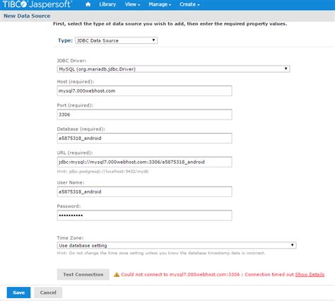 Jasperserver How To Connect To My 000webhost Mysql Stack Overflow