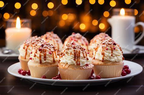 Premium Photo Delicious Array 7 Cupcakes On Different Plates Front And Back View