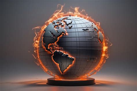 Premium Photo 3d Render Of A Wireframe Globe On Fiery
