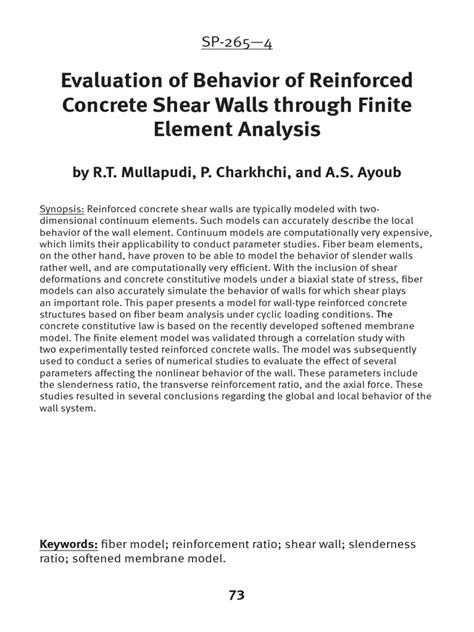 Evaluation Of Behavior Of Reinforced Concrete Shear Walls Through