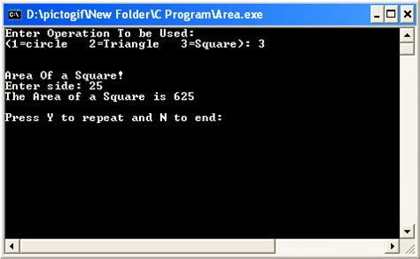 C Program Language Area Of Circle Triangle And Square Information Technology