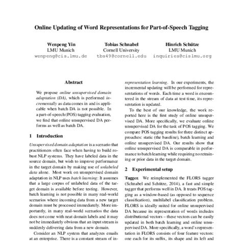 Online Updating Of Word Representations For Part Of Speech Tagging Acl Anthology
