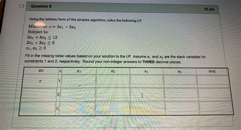 solved question 825 ﻿ptsusing the tableau form of the