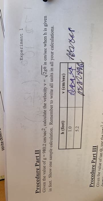 Solved Write Down Experiment I Procedure Part Ii Given The