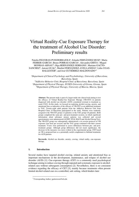 Pdf Virtual Reality Cue Exposure Therapy For The Treatment Of Alcohol Use Disorder