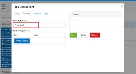 how to set the tabs property on uipath form tab component activities