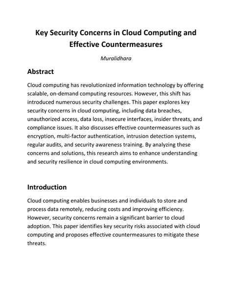 Pdf Key Security Concerns In Cloud Computing And Effective Countermeasures