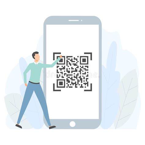 QR Code Scanning Concept Small Man Use Smartphone And Scan Qr Code Stock Vector Illustration