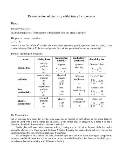 Viscosity Determination With Ostwald Viscometer