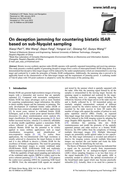 Pdf On Deception Jamming For Countering Bistatic Isar Based On Sub