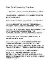 Total Recall Marketing Functions Docx Total Recall Marketing Functions 1 What Is The General