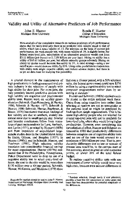Pdf Validity And Utility Of Alternative Predictors Of Job Performance