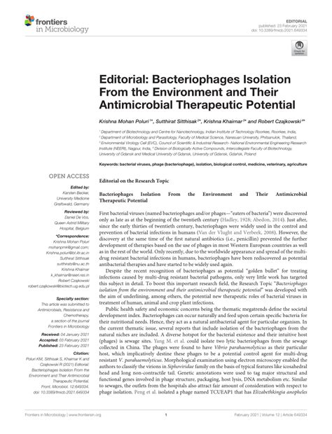 Pdf Editorial Bacteriophages Isolation From The Environment And Their Antimicrobial