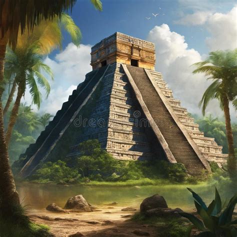 ai generated illustration of a majestic pyramid structure set in a lush