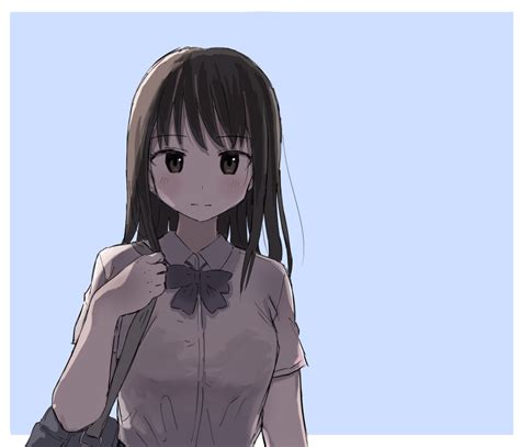 Safebooru 1girl Aaa Unkounkounko712 Absurdres Blue Background Brown