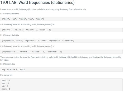Solved LAB Word Frequencies Dictionaries Implement Chegg