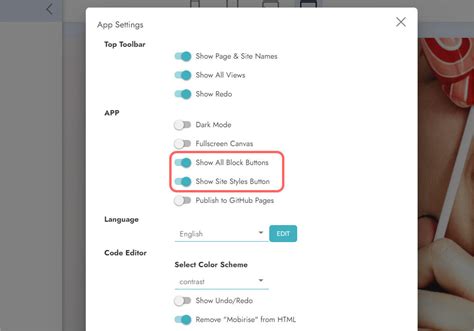 some buttons are hidden undo redo view mode style editor