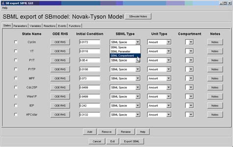 Graphical User Interface Of The Sbml Export Module Download Scientific Diagram
