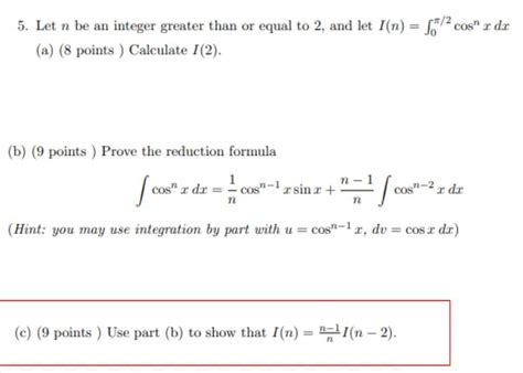 Solved Let N Be An Integer Greater Than Or Equal To Chegg