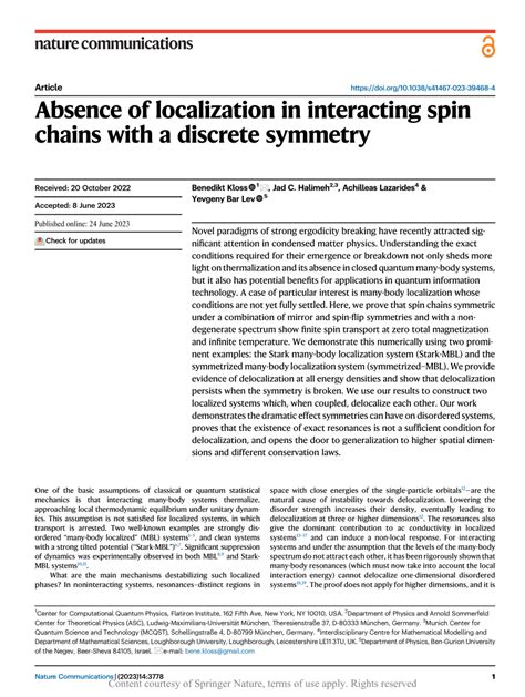 Pdf Absence Of Localization In Interacting Spin Chains With A Discrete Symmetry