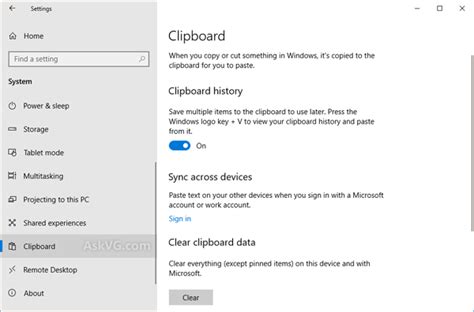 Tip How To Disable Cloud Based Clipboard Winv History In Windows 10 Askvg