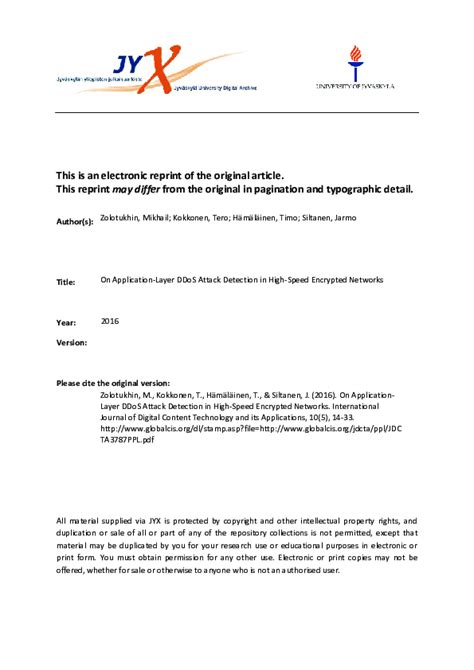 Pdf On Application Layer Ddos Attack Detection In High Speed Encrypted Networks