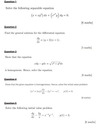 Solved Question Solve The Following Separable Chegg
