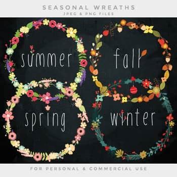 Floral Wreaths Clipart Flower Wreath Clip Art Summer Spring Fall Winter
